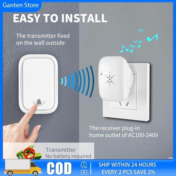 Self Powered Doorbell Wireless Waterproof No Battery Button 150M Remote ...
