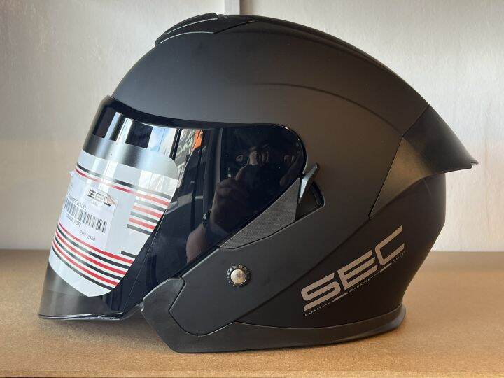 SEC Border Solid Matte Black Half Face Dual Visor Helmet DSEC-05154 ...
