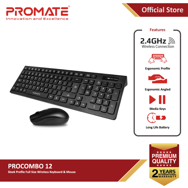 Promate Procombo-12 Sleek Profile Full Size Wireless Keyboard & Mouse | Lazada PH