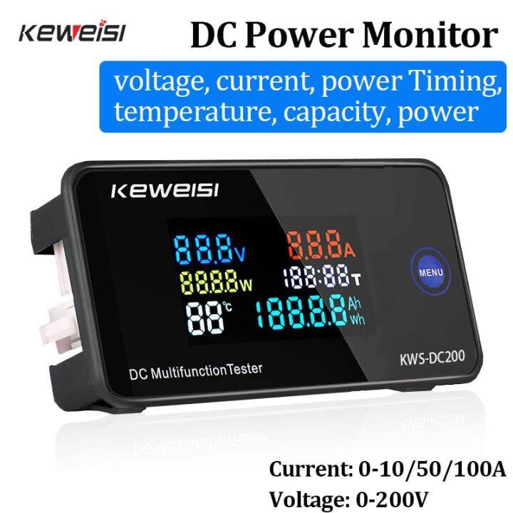 DC200 Digital Voltmeter KWS 50A/100A DC Power Monitor LED Color Display ...