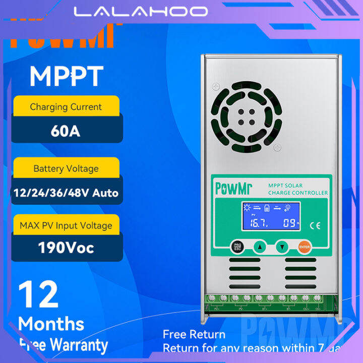 Powmr 60A Solar Charge controller Auto Solar controller MPPT 12V/24V/36V/48V Max PV 190vdc ...