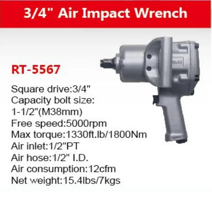 ROTAKE 3/4" 1800Nm 38MM RT-5567 ROTAKE AIR PNEUMATC IMPACT WRENCH GUN ...