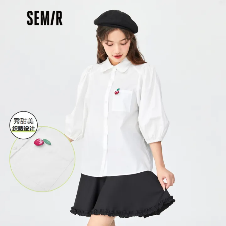 Semir เสื้อผู้หญิงกลางความยาวผ้าฝ้ายสีขาวสไตล์ฝรั่งเศส2022ฤดูใบไม้ผลิและฤดูใบไม้ร่วงใหม่พัฟแขน ...