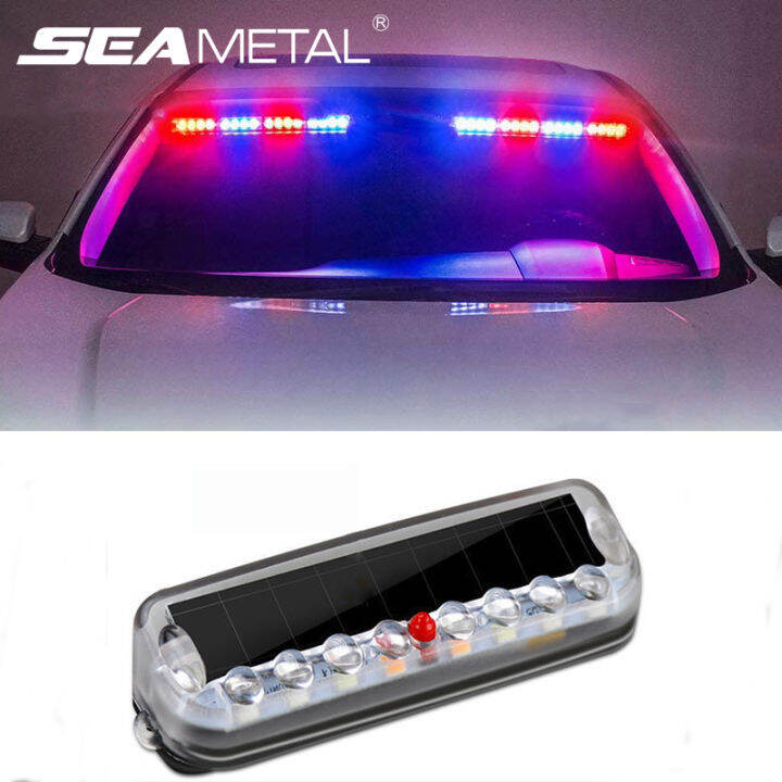 Flashing Mini Car LED Solar Charging Warning Light Waterproof Colored ...
