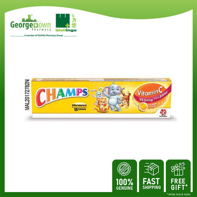 CHAMPS VITAMIN C 250MG PLUS ZINC EFFERVESCENT TABLET 15S | Lazada