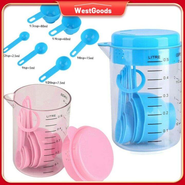 Measuring Cup Container Spoons Set 7Pieces Plastic Storage and ...