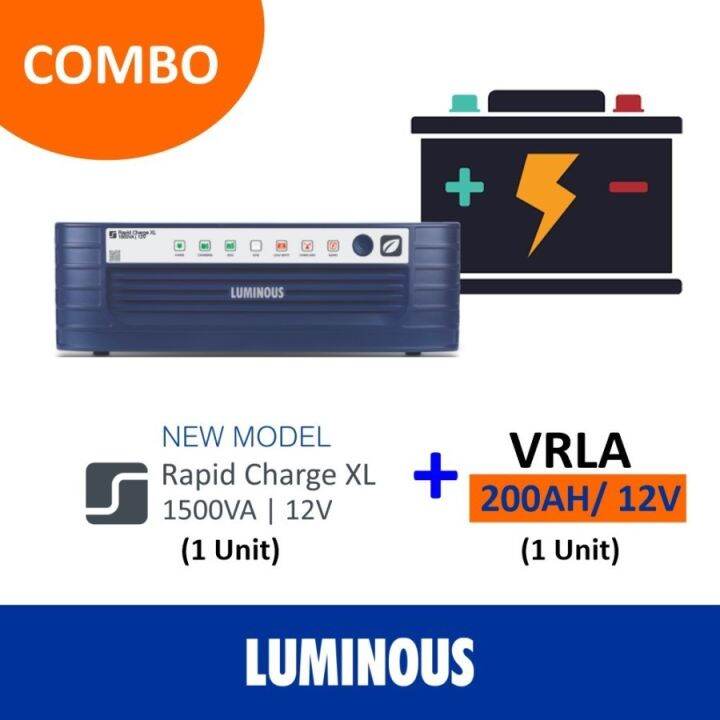 LUMINOUS paket Inverter Rapid Charge XL 1500VA 12V + baterai 200ah ...