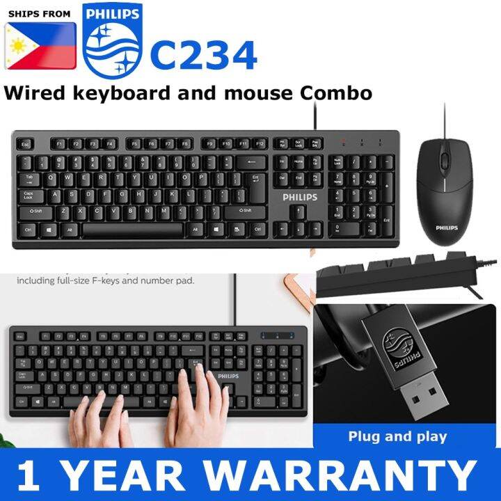 PHILIPS C234 (SPT6234) Ergonomic Wired USB Keyboard & Mouse Combos set ...