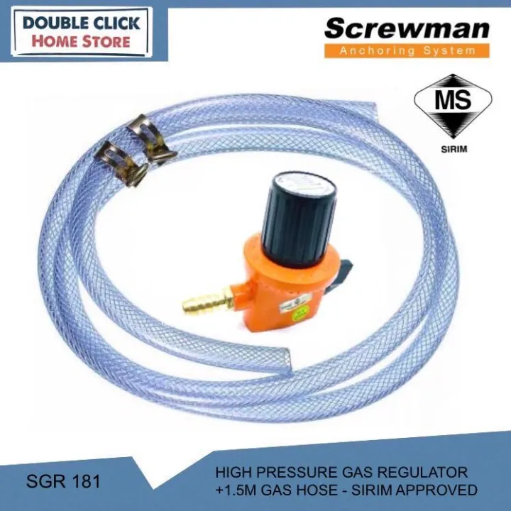 Screwman SGR 181 High Pressure Gas Regulator c/w 1.5M Gas Hose Sirim ...