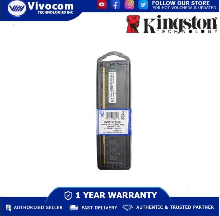 KINGSTON 8gb 3200mhz DDR4 (KVR32N22S8/8) RAM MEMORY | Lazada PH