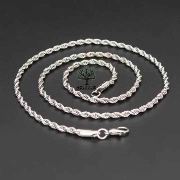 Kalung Rantai Titanium Premium 316L 100% [ Rope/Tambang ] - Silver ...