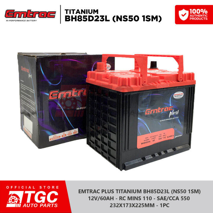 EMTRAC PLUS Battery / Batteries Titanium BH85D23L (NS50 1SM) 12V / 60AH RC mins 110 SAE/CCA 550 ...
