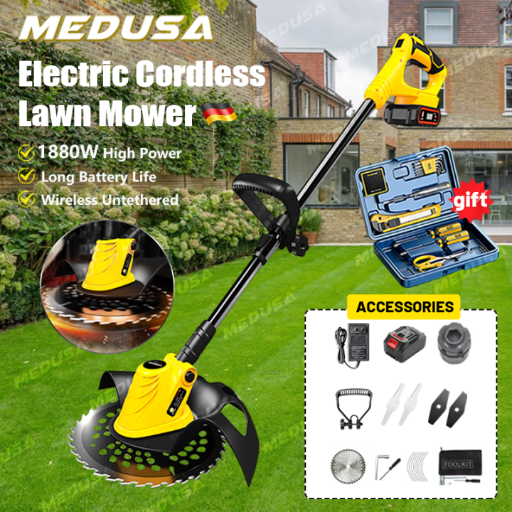 48V Electric Grass Cutter heavy duty Lawn Mower rechargeable Grass ...