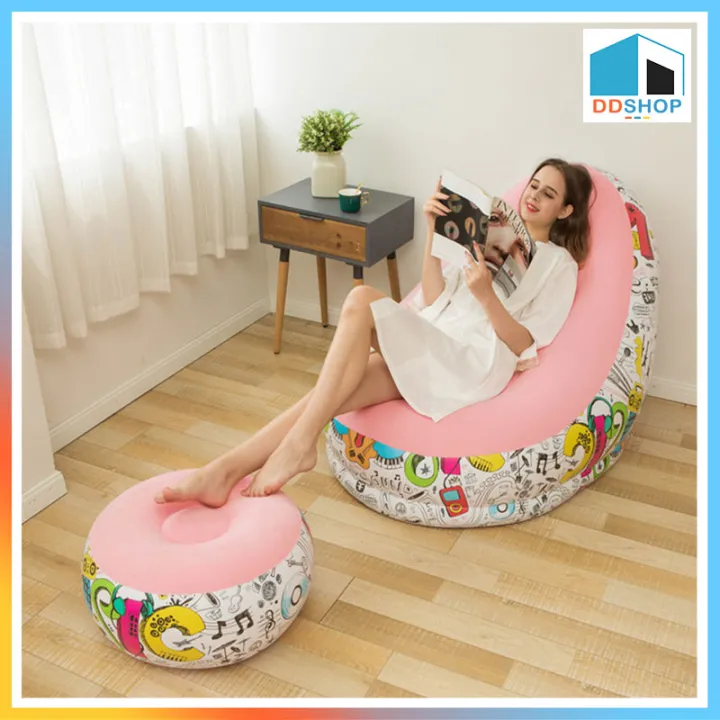 DDSHOP ปลีก/ส่ง โซฟาเป่าลม พร้อมที่วางเท้า โซฟาลม เก้าอี้เป่าลม โซฟา ...