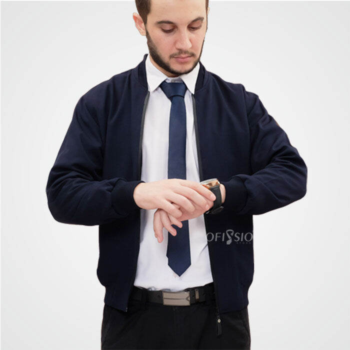 Jaket Bomber Kantor-Semiwool Biru Navy OFISSIO TG-072-Bisa tambah ...