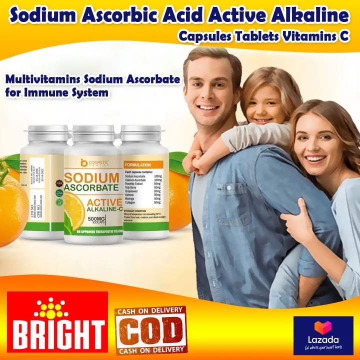 Sodium Ascorbic Acid Active Alkaline C 500mg 100 Capsules Tablets ...