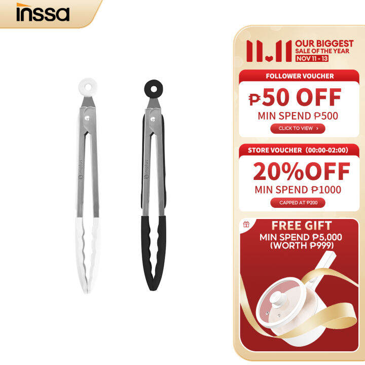 Inssa Silicone Non-Slip Food Tong Stainless Steel Kitchen Clip Bread ...