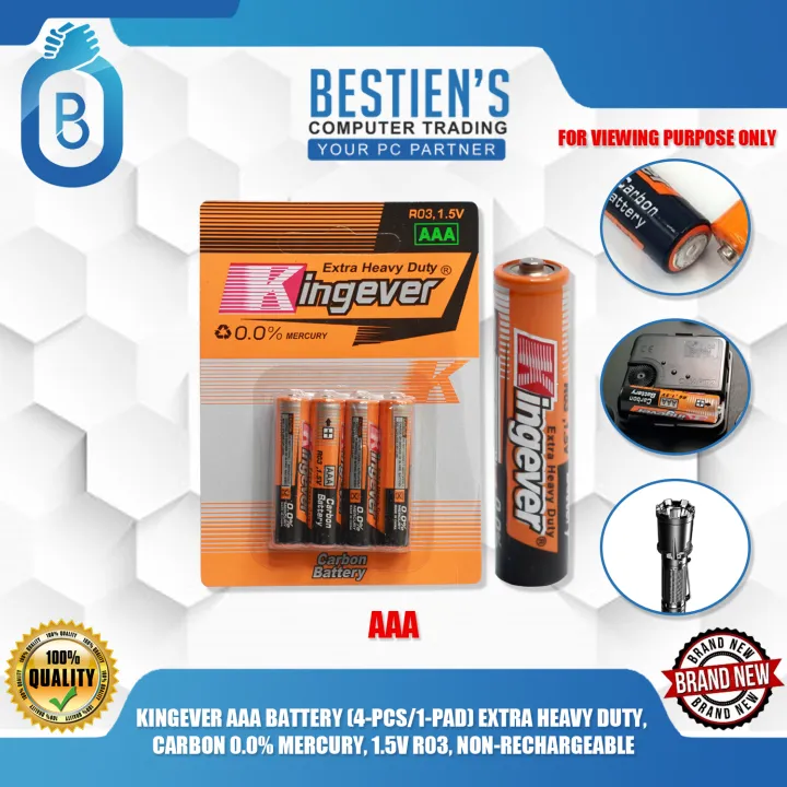 KINGEVER AAA BATTERY (4-PCS/1-PAD) EXTRA HEAVY DUTY, CARBON 0.0% ...
