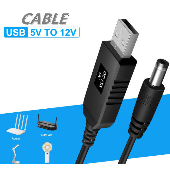 DC 5V to 12V USB Cable WiFi to Powerbank Connector Boost Converter Step ...