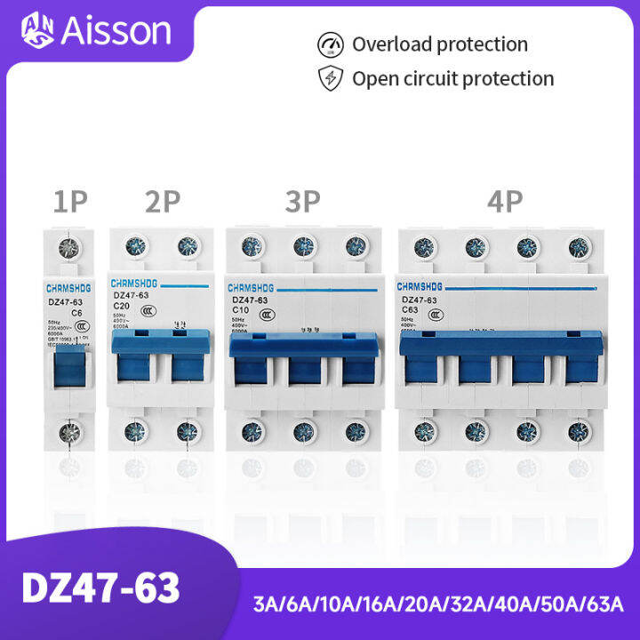 DZ47 1/2/3/4 Pole 3A/6A/10A/16A/20A/32A/40A/50A/63A 400V C Type Mini Circuit Breaker MCB-Guesoe ...