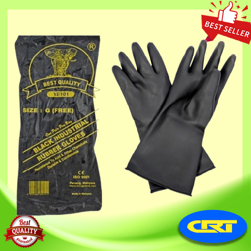 ELEPHANT Black Industrial Rubber Gloves Dishwashing Hand Gloves Free Size / Sarung Tangan Getah ...