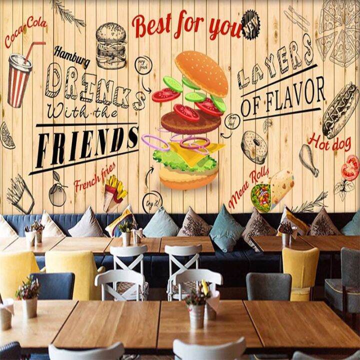 Custom Mural Wallpaper 3D Hand-painted Hamburg Fast Food Restaurant ...
