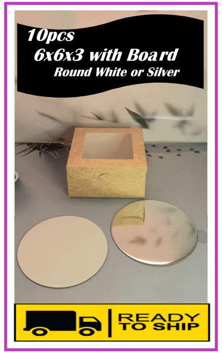 10pcs 6x6x3 Cake Box + Cakeboard | with Window | Reversible | High ...