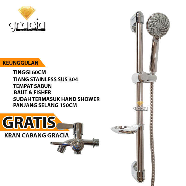 Shower Tiang 100cm Lengkap Dengan Tempat Sabun / Hand shower Shower SET ...