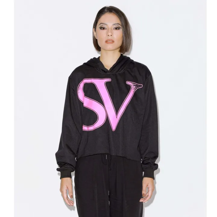 SV Merch “Straight Up Fire Low Crop” Hoodie (Black/Pink) | Lazada PH