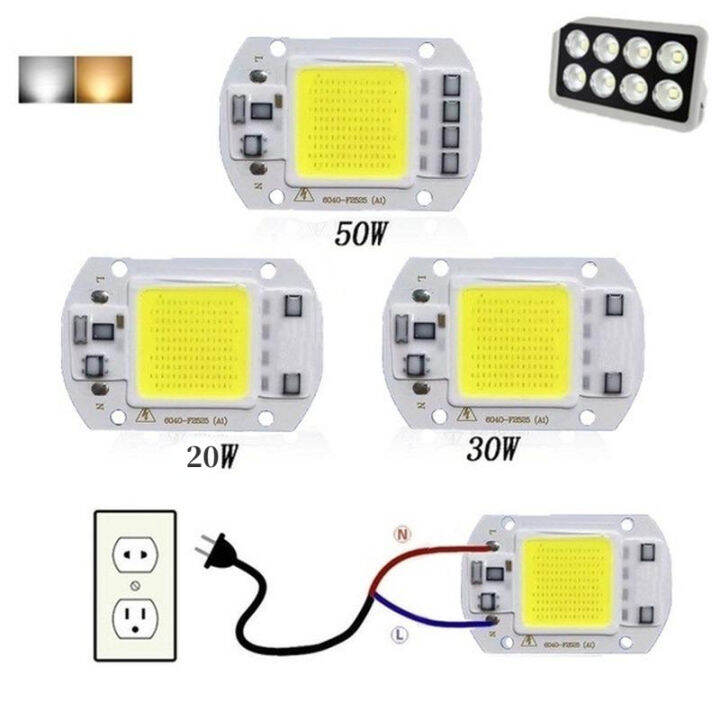 Warm White Flood Light Lamp Chip 20W 30W 50W LED COB Bulb Chip 110V 220V Outdoor Spotlight DIY ...