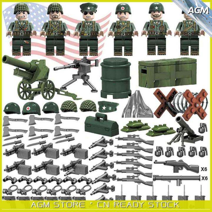 Mini Figure Blocks Bricks USA Army Soldier WW2 Set US Military Base ...