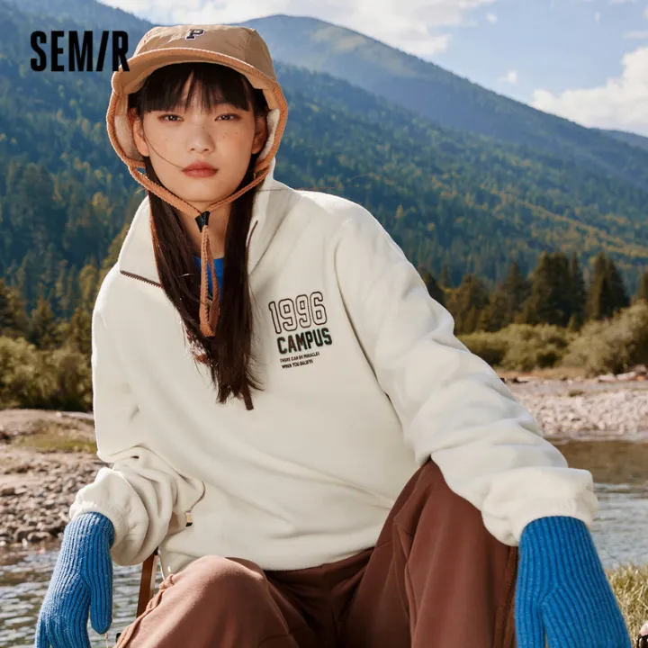Semir ผู้หญิงเสื้อยืดป้องกันไฟฟ้าสถิตขนแกะ2022ฤดูหนาวใหม่ปักยืนปกเสื้อ H Oodies เสื้อสวมหัว ...