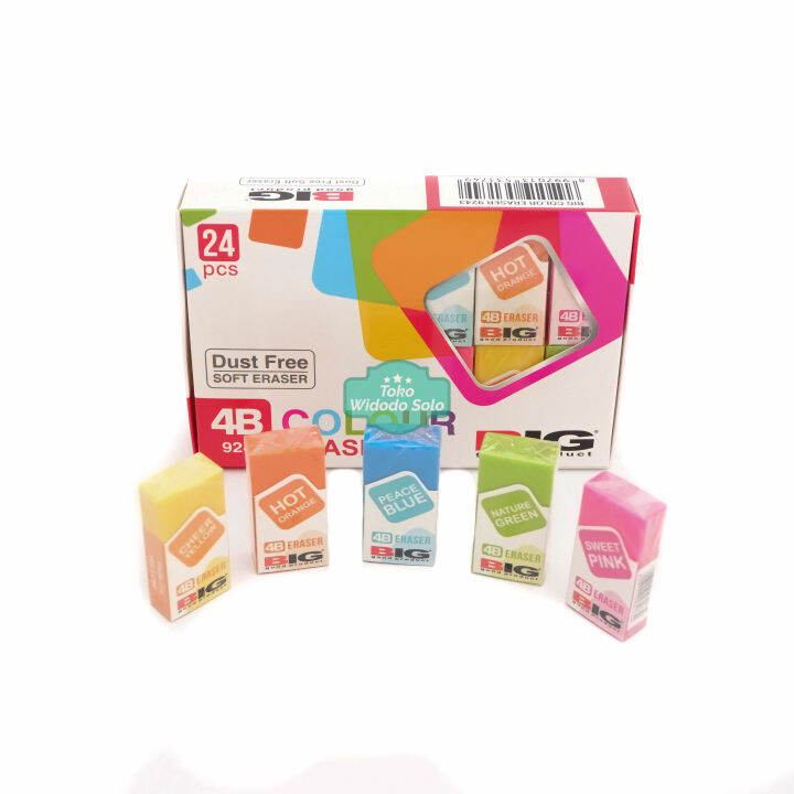 Penghapus Pensil BIG Colour Eraser Besar Warna Setip - 1 Box Isi 24 ...