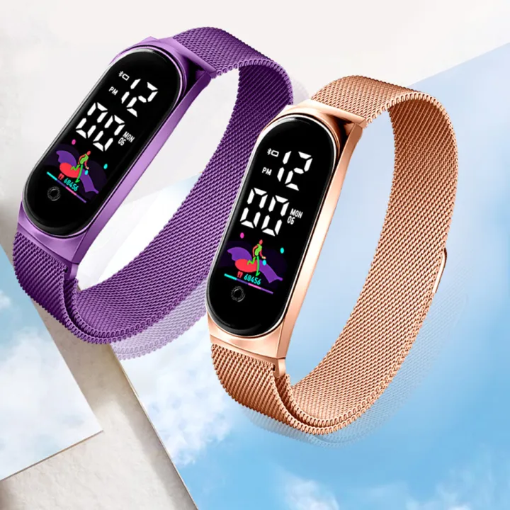 Sanhe INS สไตล์ผู้หญิงหน้าจอสัมผัส LED นาฬิกากันน้ำ Rose G Old แม่เหล็กตาข่ายเข็มขัดนาฬิกา ...