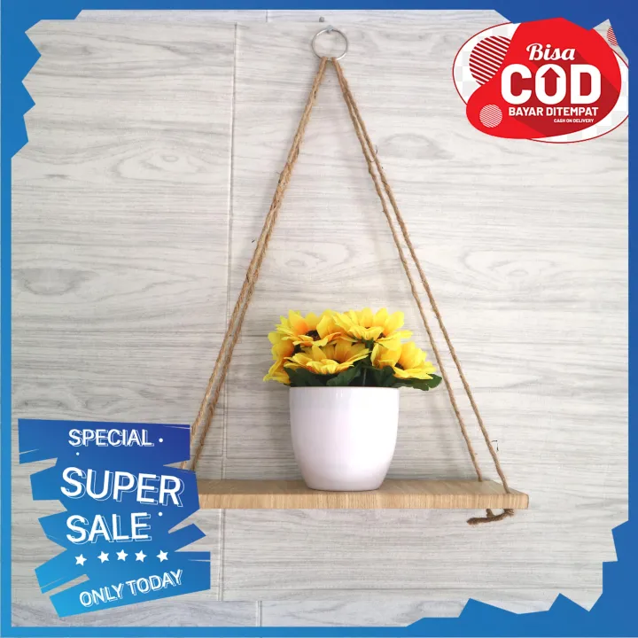 RAK KAYU Minimalis / RAK DInding kayu / RAK Dinding Tali / Dekorasi ...