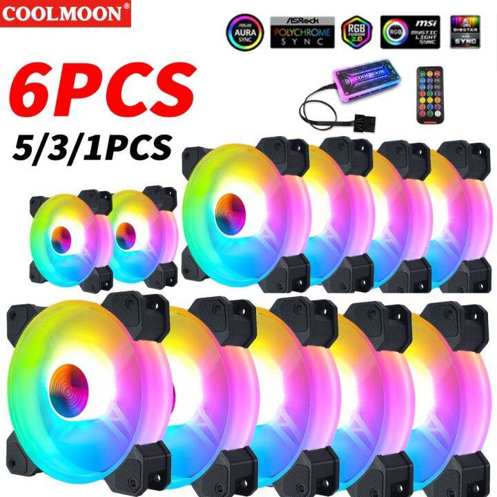 COOLMOON RGB Fan 120Mm Chassis Cooling Fan 6PIN Computer PC Desktop ...