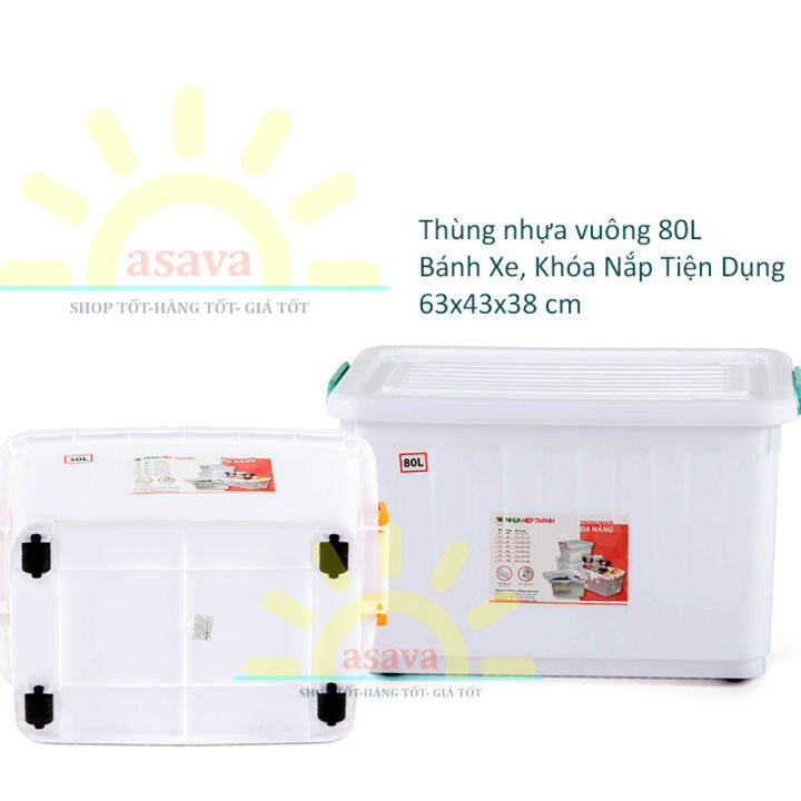 Thùng Nhựa Vuông 80L Có Bánh Xe, Khóa Nắp Hiệp Thành, Cứng Cáp, Tiện Dụng- Gia Dụng Asava ...