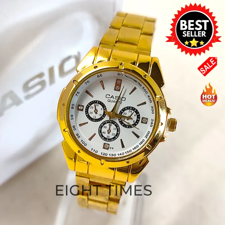 Casio Quartz Chronograph Gold White Dial Stainless Steel Watch for ...