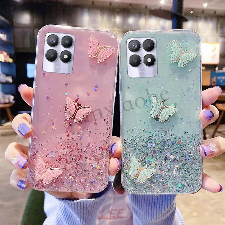Phone case Realme 8i 2022 butterfly Soft Transparent Bling Glitter ...