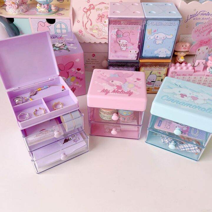 New Sanrioes Anime Melody Cinnamoroll Kuromi Storage Box Kawaii Jewelry ...