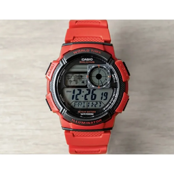 Casio AE-1000W-4A Digital Quartz AE1000W-4A Illuminator AE1000 Red | Lazada PH