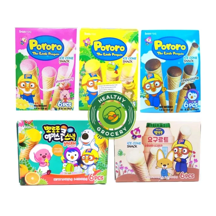 Pororo The Little Penguin Ice Cone Snack 54gr / Wafer Cone Dengan Krim ...