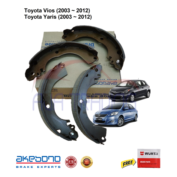 Genuine Akebono Rear Brake Shoe for Toyota Vios (2003 - 2012), Toyota ...