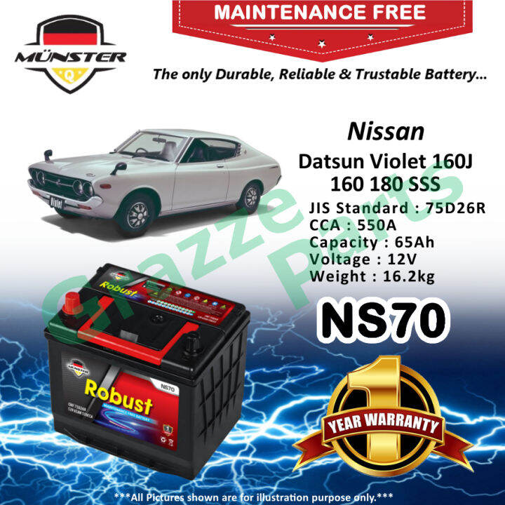 Münster Robust MF CMF NS70 | NS70R | 75D26R (65AH) Car Battery Bateri ...