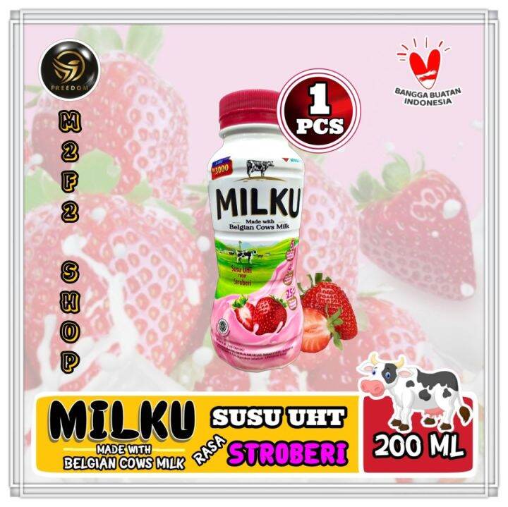Susu MILKU Rasa Stroberi UHT Botol Pet - 200 ml (Kemasan Satuan ...