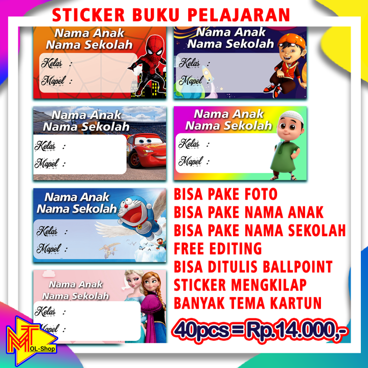 Sticker Mata Pelajaran Buku Anak Sekolah Custom Tambah Nama Foto dan ...