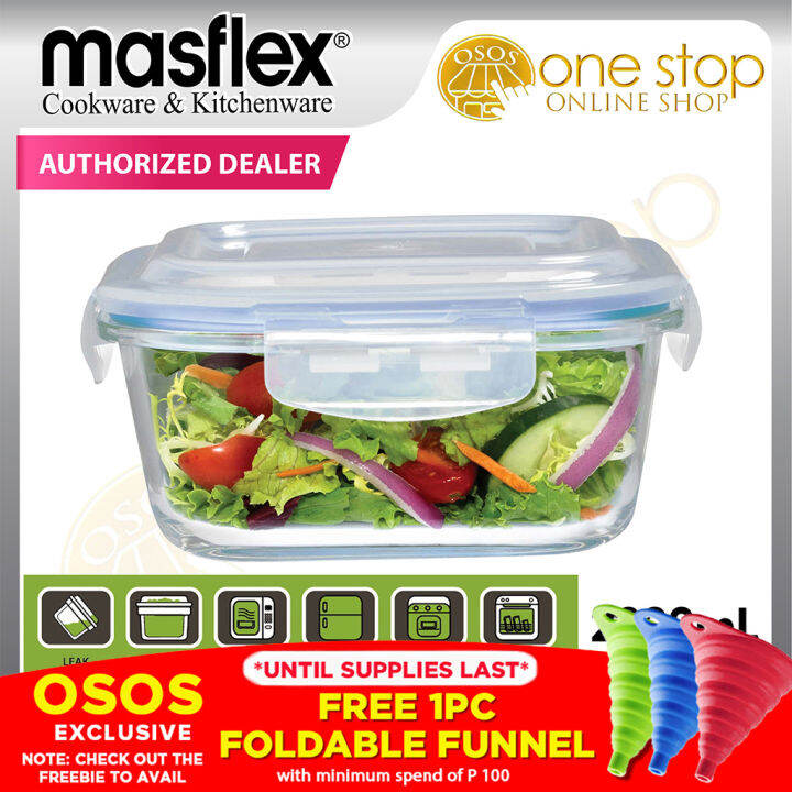 Masflex Original 2200 ml No Leak Square Borosilicate Glass Food ...