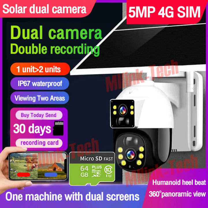 【solar+dual Lens+free 64g】solar cctv outdoor waterproof 4g 5mp with sim ...