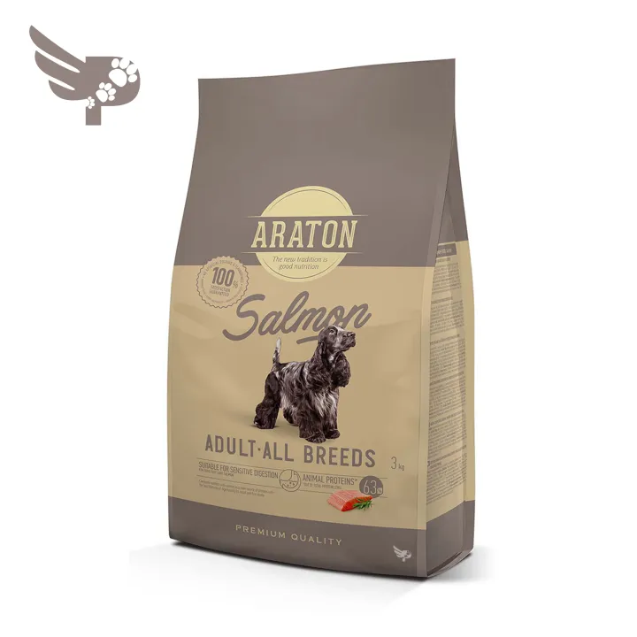 Araton Dog Food 3kg - Salmon Flavor - Adult - All Breeds - Dog Dry Food ...