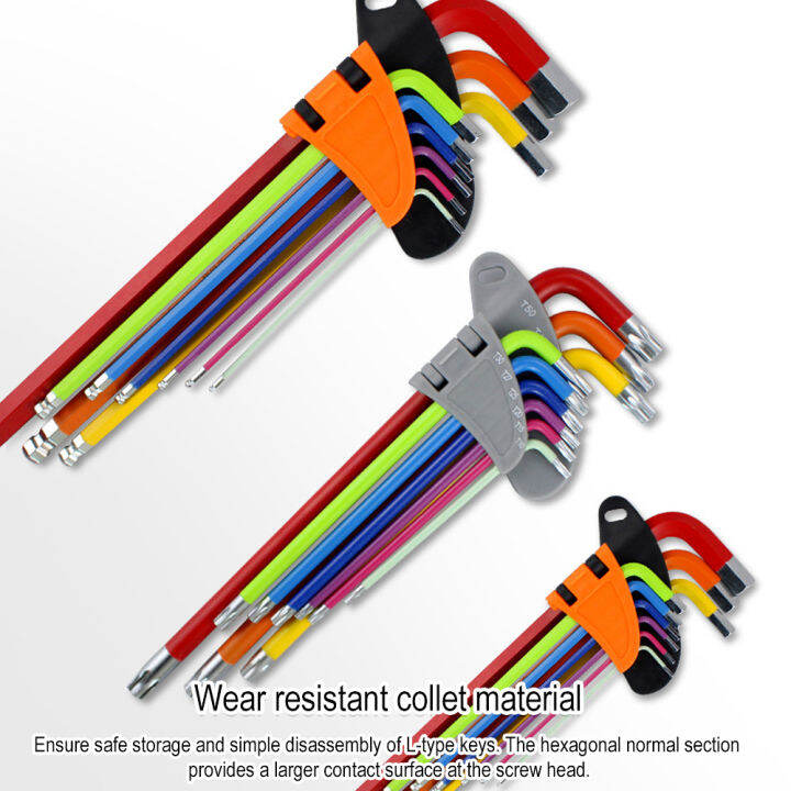 9Pcs 1.5mm-10mm Color Coded Ball-end Hex Allen Key Wrench Set Torque Long Metric with Sleeve ...